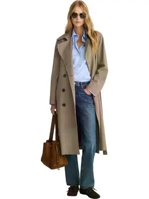Madewell Double-breasted Plaid Trench Coat - Tan Plaid