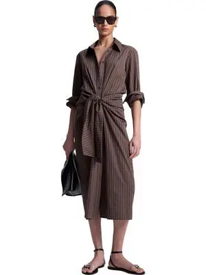 A.L.C. Mila Striped Cotton Midi Shirt Dress - Brown Multi
