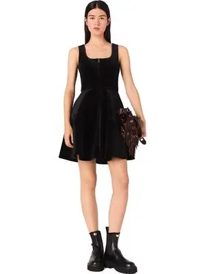 Maje Polyester Velvet Skater Mini Dress - Black