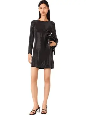 Maje Viscose Rhinestone Knit Mini Dress - Black
