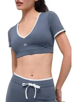 Alo Yoga Airbrush Race Pace Short Sleeve Top - Bluestone/white