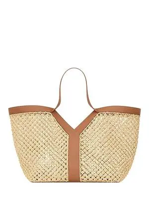 Saint Laurent Y Tote Bag In Raffia - Natural/brick Raffia