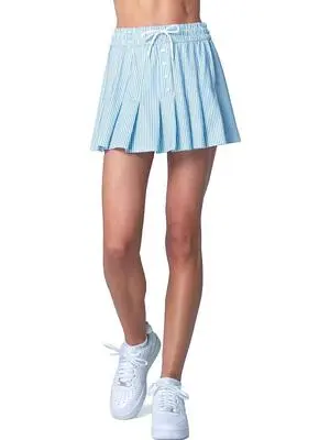 Lucky In Love High Waist Linen Stripe Skirt Blue