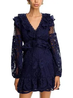 Aqua Lace V-neck Mini Dress - Navy