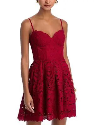 Aqua Lace Bustier Mini Dress - Dark Red
