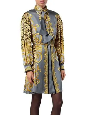 Versace Cheetah Foulard Silk Dress - Light Grey