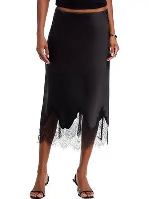Aqua Lace Trim Satin Midi Slip - Black