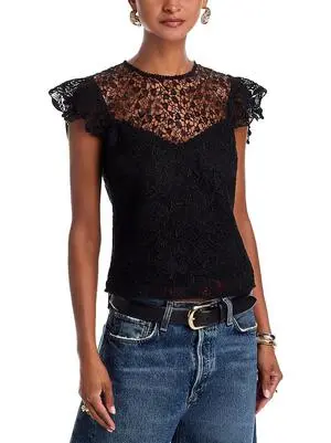 Aqua Short Sleeve Lace Top - Black