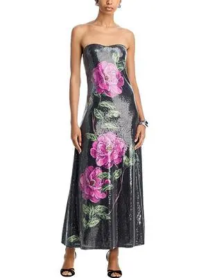 Aqua Sequin Floral Midi Dress - Black Multi