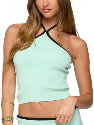 EDIKTED Contrast Knit Halter Top - Aqua