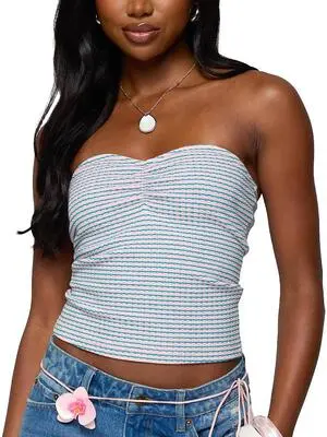 EDIKTED Veranda Textured Striped Tube Top - Pink