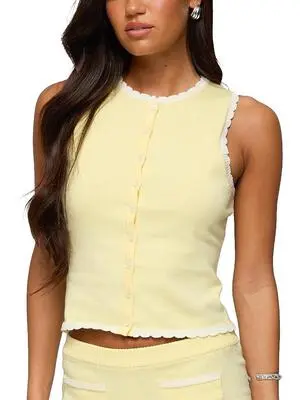 EDIKTED Leila Scalloped Knit Tank Top - Yellow