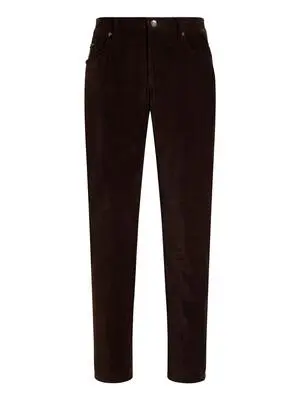 Dolce & Gabbana Regular Fit Cotton And Cashmere Trousers - Brown