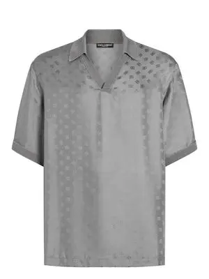 Dolce & Gabbana Silk Jacquard Polo Shirt With Dg Logo - Grey