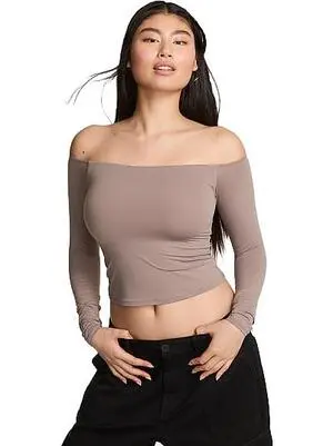 PINK Base Stretch Off-the-Shoulder Long-Sleeve Top