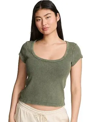 Pink Vintage Ribbed Scoop Neck Tee Green