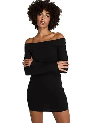 Pink All-Day Soft Rib Off-The-Shoulder Mini Dress Black