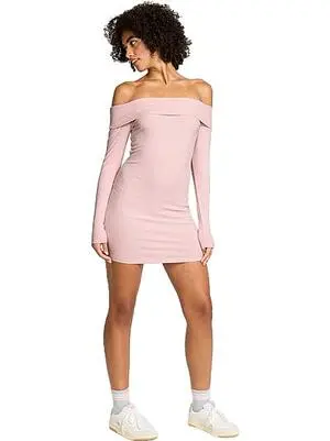 Pink All-day Soft Rib Off-the-shoulder Mini Dress - Pink