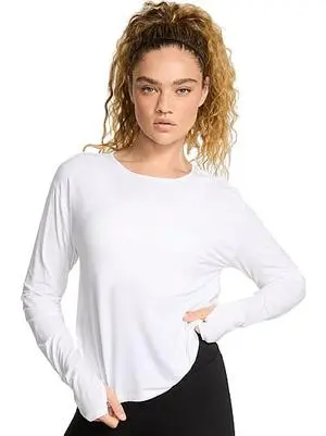 Victoria's Secret Drapey Knit Long-sleeve Open-back Tee - White,ivory