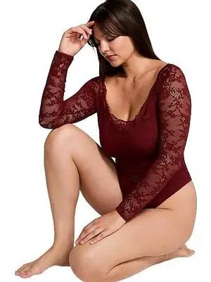 Victoria's Secret Dream Angels Lace Long-sleeve Bodysuit - Red
