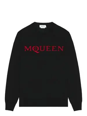 Alexander McQueen Crew Neck Jacquard Sweater - Black & Lust Red
