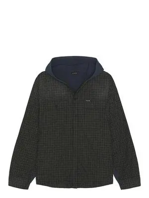 Balenciaga Cut Up Hooded Shirt In Black,navy - Black & Beige