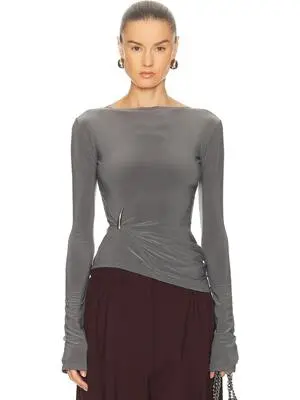 GRACE LING Claw Draped Long Sleeve Top - Grey