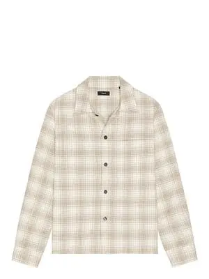 Theory Light Textured Check Shirt In Brown - Duffle Multi