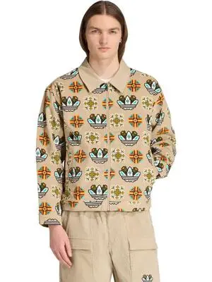 Adidas Monogram Print Loose Coach Jacket - Trace Khaki