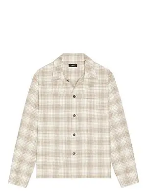 Theory Light Textured Check Shirt In Brown - Duffle Multi
