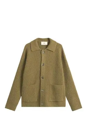 Ami Felted And Chunky Wool Ribbed Knit Cardigan - Bronze