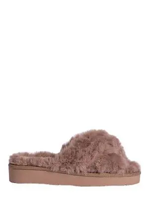 Minnetonka Teddy Crossband Slide Slippers - Chocolate