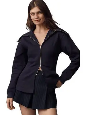 Maeve Long-sleeve Zip-front Top - Nightfall