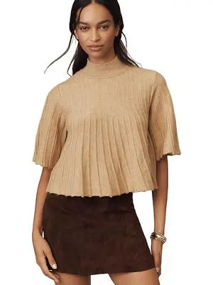 Maeve Short-sleeve Mock-neck Sweater - Camel