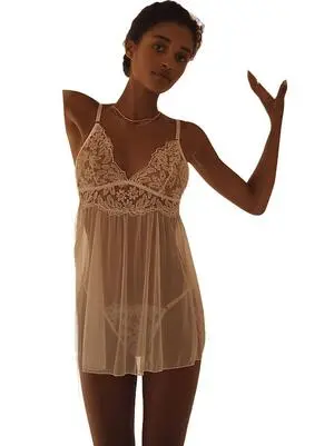 KILO BRAVA Sheer Embroidered Babydoll Chemise - White