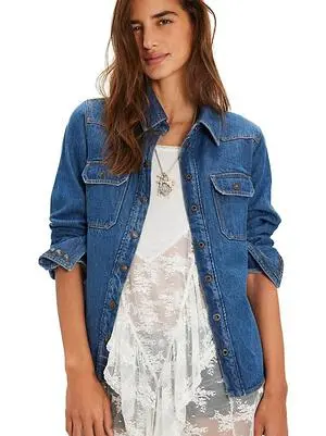 Free People We The Free Blakely Denim Shirt - Brooke Classic Rinse Wash