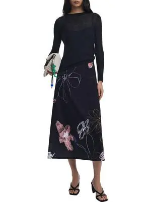 Desigual Mixed Media Long Sleeve Midi Dress - Black