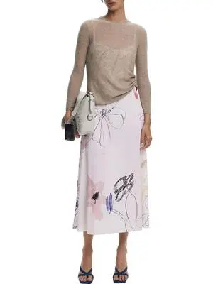 Desigual Mixed Media Long Sleeve Midi Dress - White