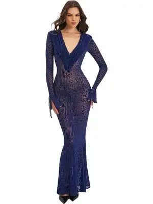 MISS CIRCLE NEW YORK Ilyse V-neck Maxi Dress - Navy