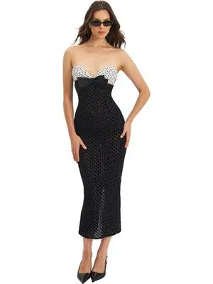 MISS CIRCLE Polka Dot Sweetheart Maxi Dress - Black And White