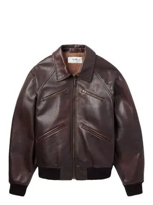 Celine Leather Bomber Jacket - Brown