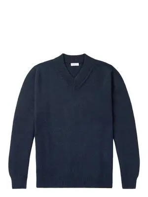 Sunspel Wool V-neck Sweater - Blue