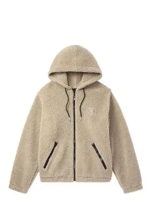 Celine Logo-embroidered Fleece Hooded Jacket - Neutrals