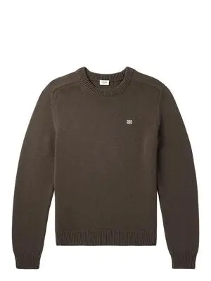 Celine Logo-embroidered Wool And Cashmere-blend Sweater - Brown