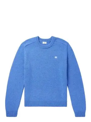 Celine Logo-embroidered Wool And Cashmere-blend Sweater - Blue