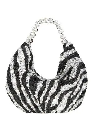 L’ALINGI Striped Hobo Bag With Crystal Handle - Zebra