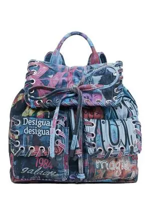 Desigual Mini Denim Lace-up Backpack - Blue Multis