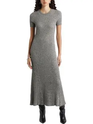 Nordstrom Rib Knit A-line Dress - Beige-black Marl