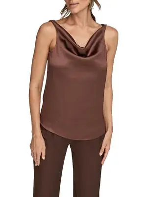 Donna Karan New York Cowl Neck Charmeuse Tank - Chocolate Pearl