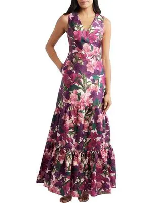 Sachin & Babi Rori Floral Mikado Gown - Casa Blanca Lillies